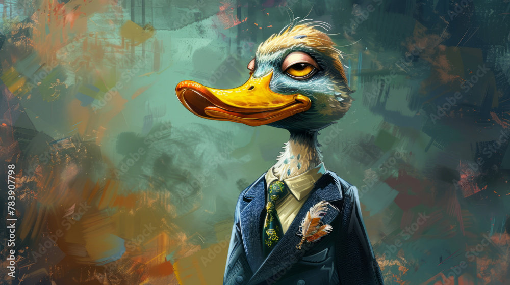 Duck dressed to the nines in a bespoke suit with a trendy feather ...