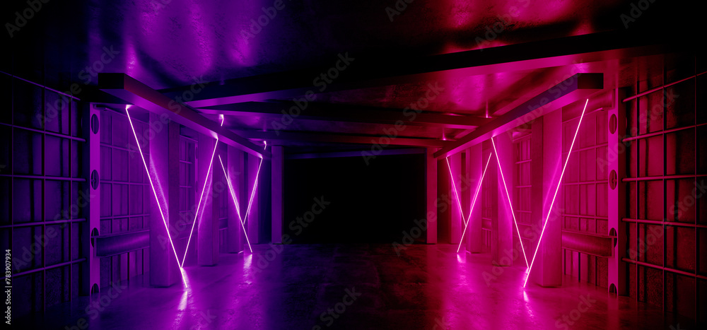 Neon Warehouse Sci Fi Futuristic Grunge Purple Ultraviolet Glowing ...