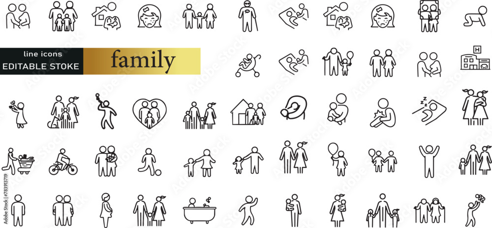 Types of family structures. Thin line icon set. Symbol collection in ...