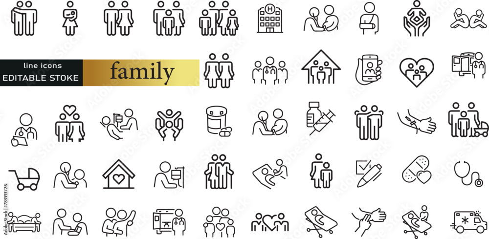 Types of family structures. Thin line icon set. Symbol collection in ...
