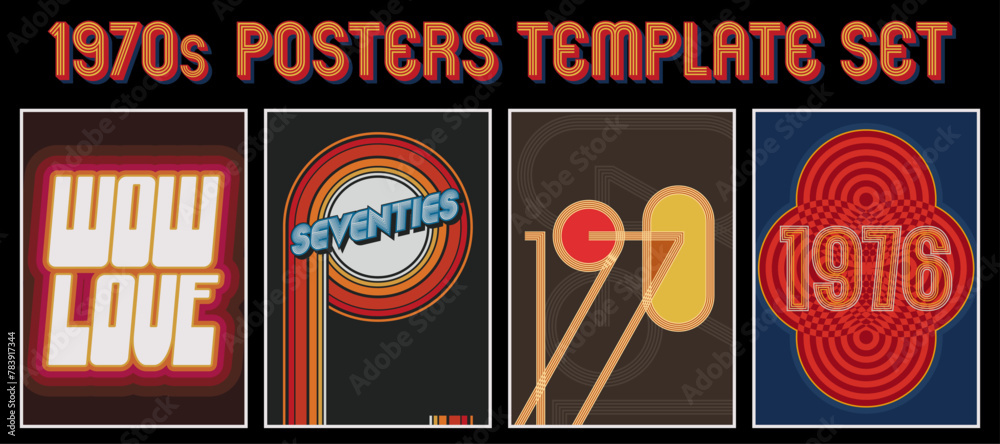 1970s Posters Template Set, Backgrounds for Retro Party, 70s Style ...