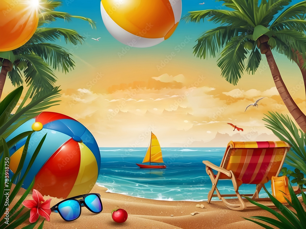 Summertime vector banner design. It's summertime text in a beach ...