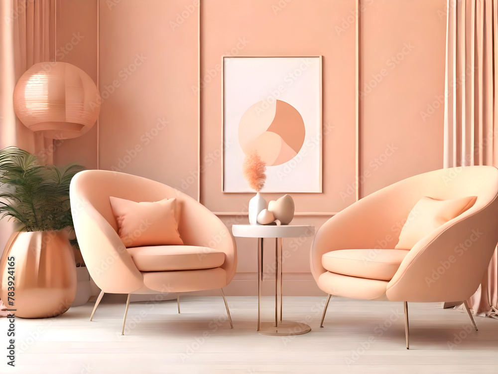 Peach fuzz trend color year 2024 in the premium livingroom. Painted ...