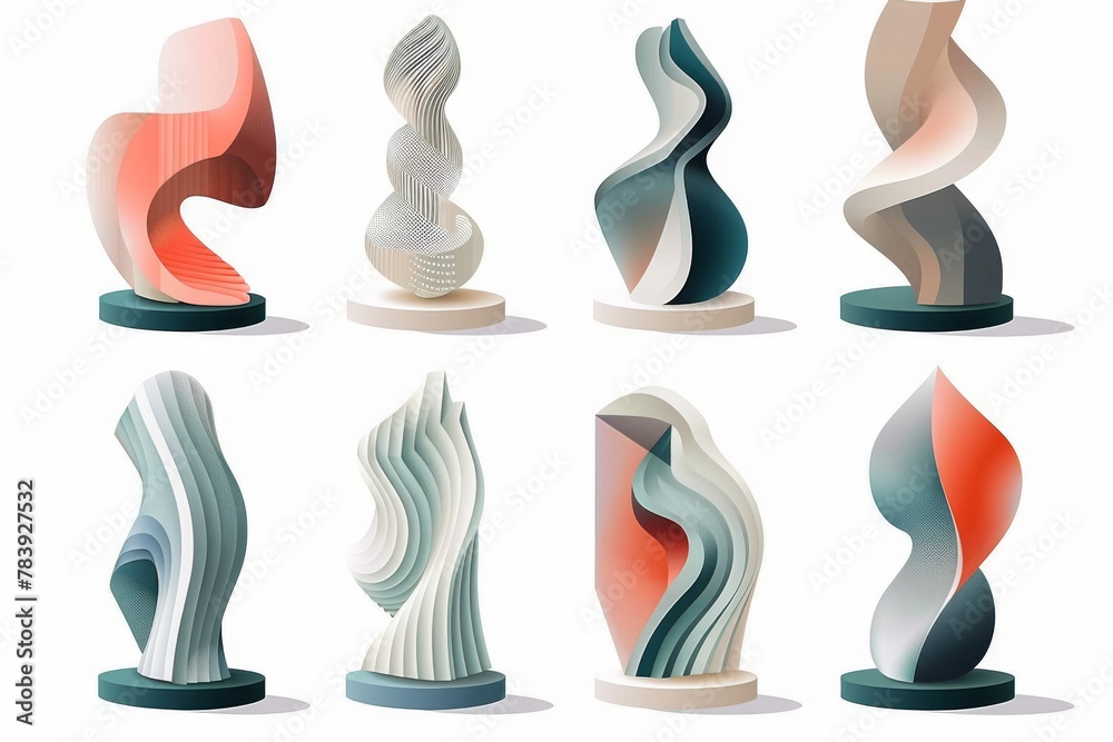 Colorful abstract sculptures set illustration. A vibrant collection of ...