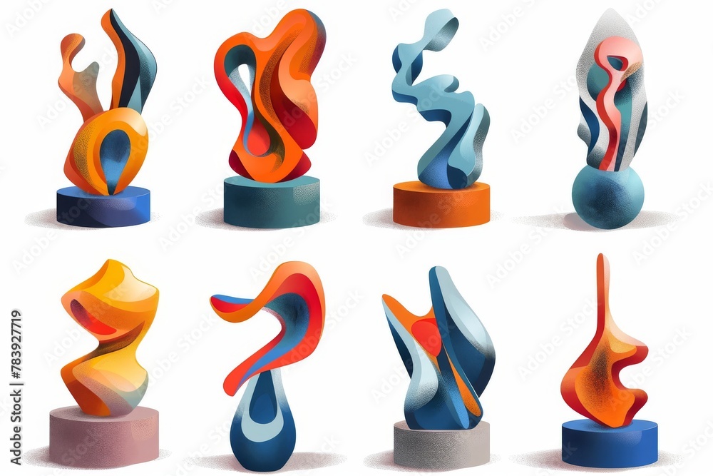 Colorful abstract sculptures set illustration. A vibrant collection of ...