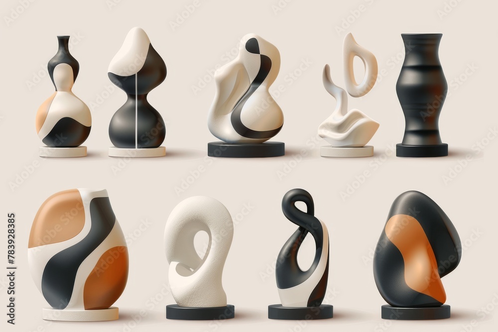 Colorful abstract sculptures set illustration. A vibrant collection of ...