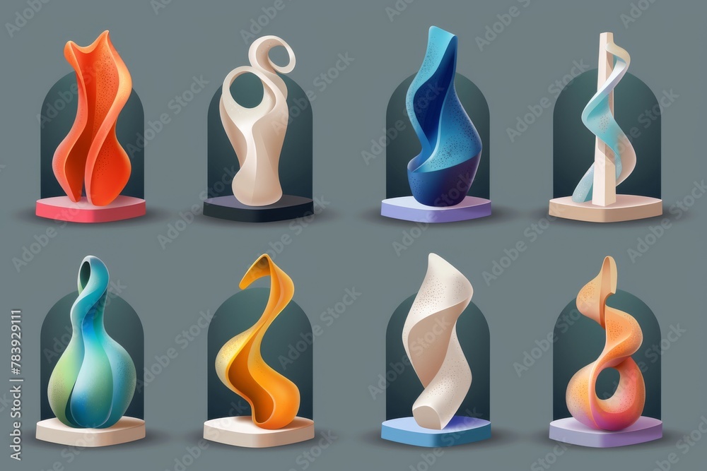 Colorful abstract sculptures set illustration. A vibrant collection of ...