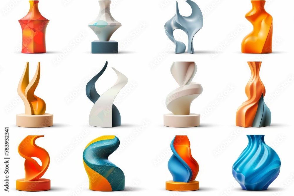Colorful abstract sculptures set illustration. A vibrant collection of ...