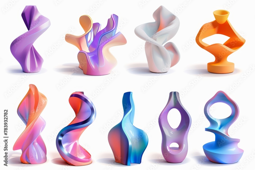 Colorful abstract sculptures set illustration. A vibrant collection of ...