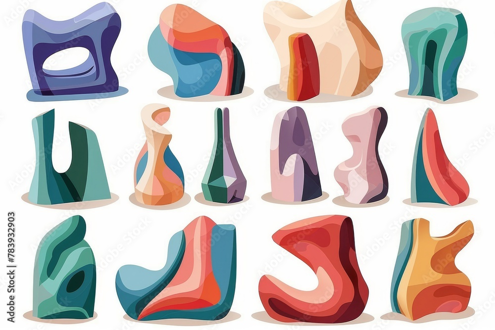 Colorful abstract sculptures set illustration. A vibrant collection of ...