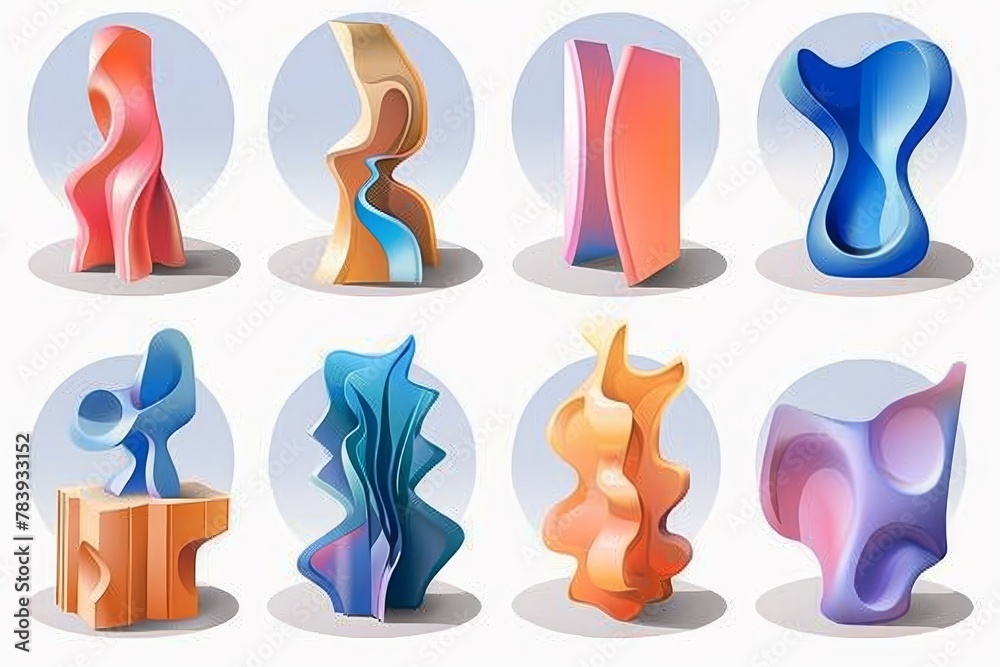 Colorful abstract sculptures set illustration. A vibrant collection of ...