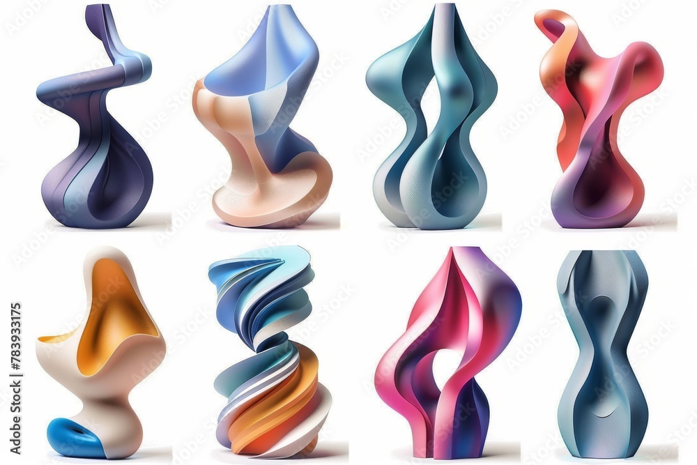 Colorful abstract sculptures set illustration. A vibrant collection of ...