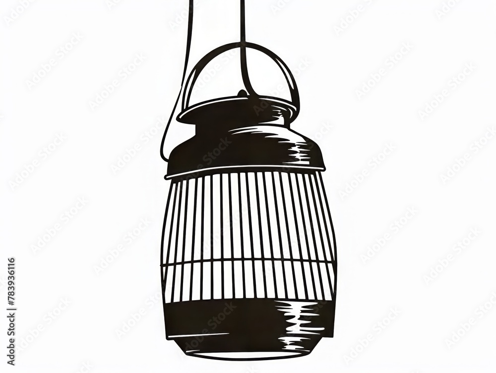 Minimalist line drawing of a canoe on a calm lake, bold outlines ...