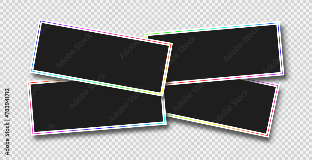 Wide horizontal stacks of four empty photo frames mockup. Realistic ...