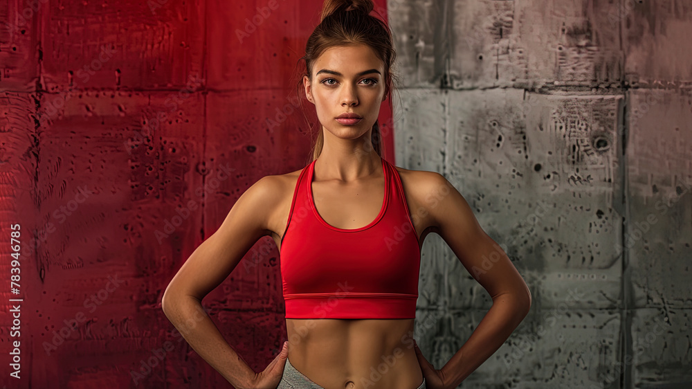 female bodybuilder posing on cool background, young muscular woman ...