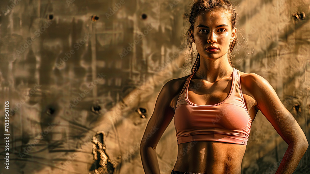 female bodybuilder posing on cool background, young muscular woman ...