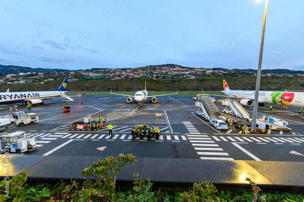 Evening view from a passenger viewing platform of the runway at the ...