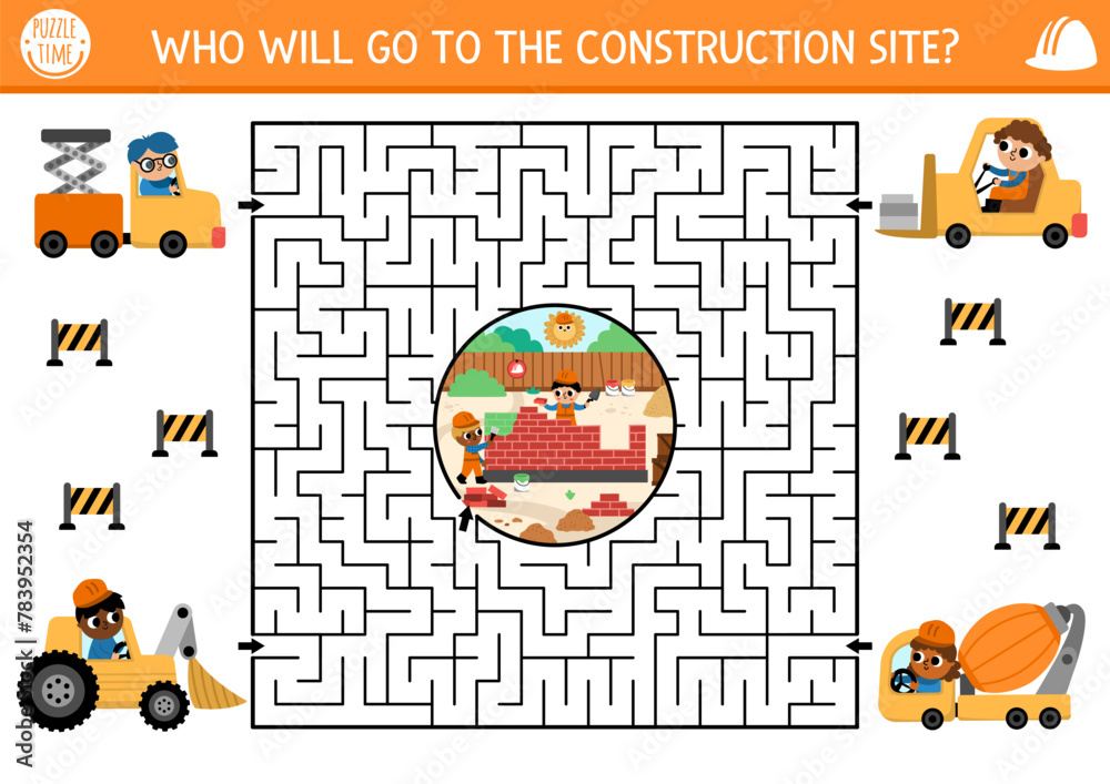 Construction site geometrical maze for kids with industrial scene ...