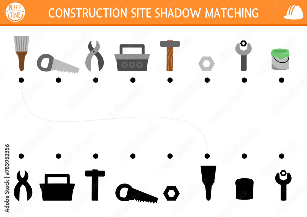 Construction site shadow matching activity with tools and instrument ...