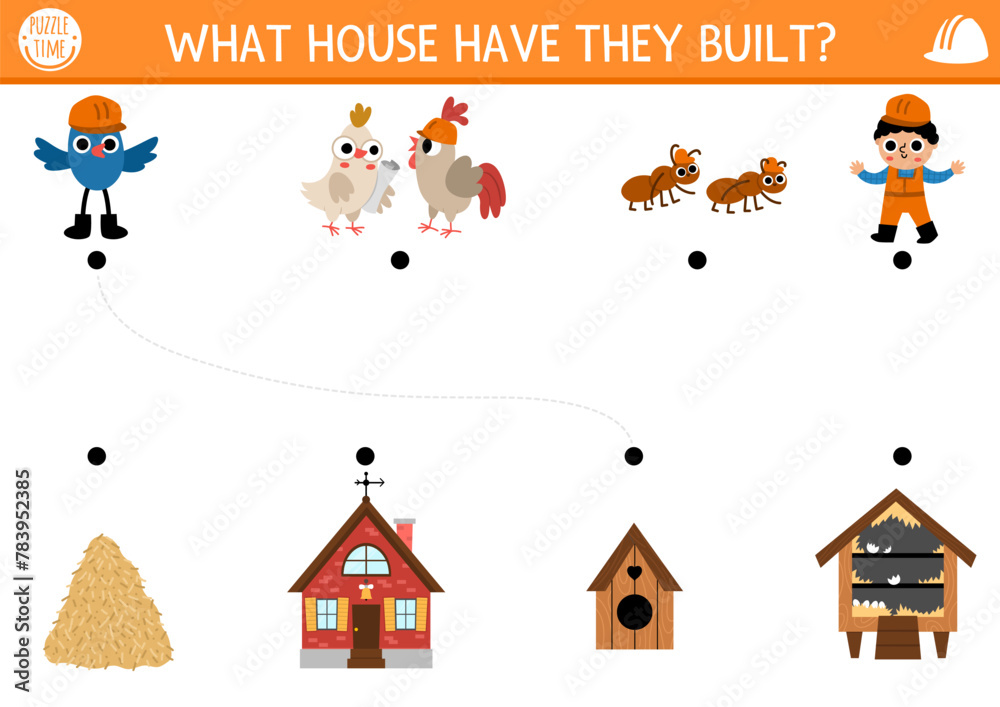 Construction site matching activity with animal and bird builders and ...