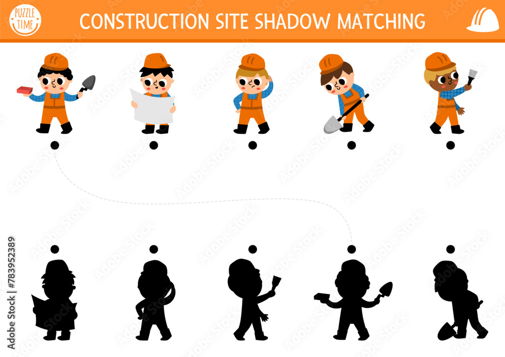 Construction site shadow matching activity with workers. Building works ...