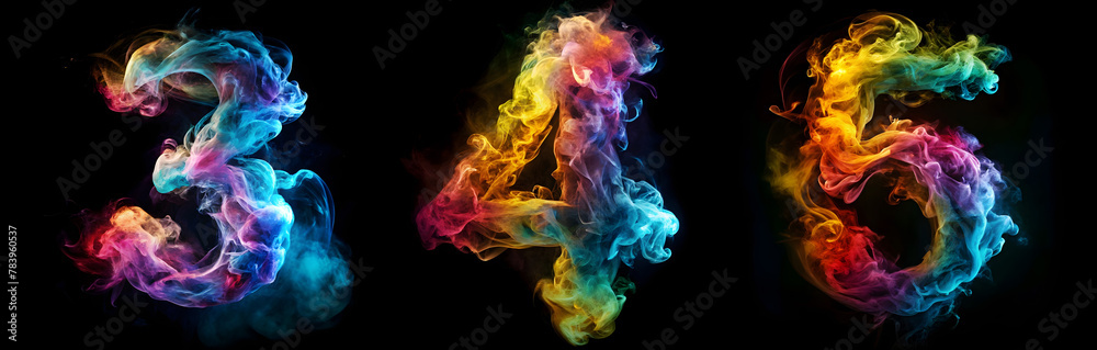 Numbers 3, 4, 5. Vibrant Smoke Alphabet on a Black Background - A ...