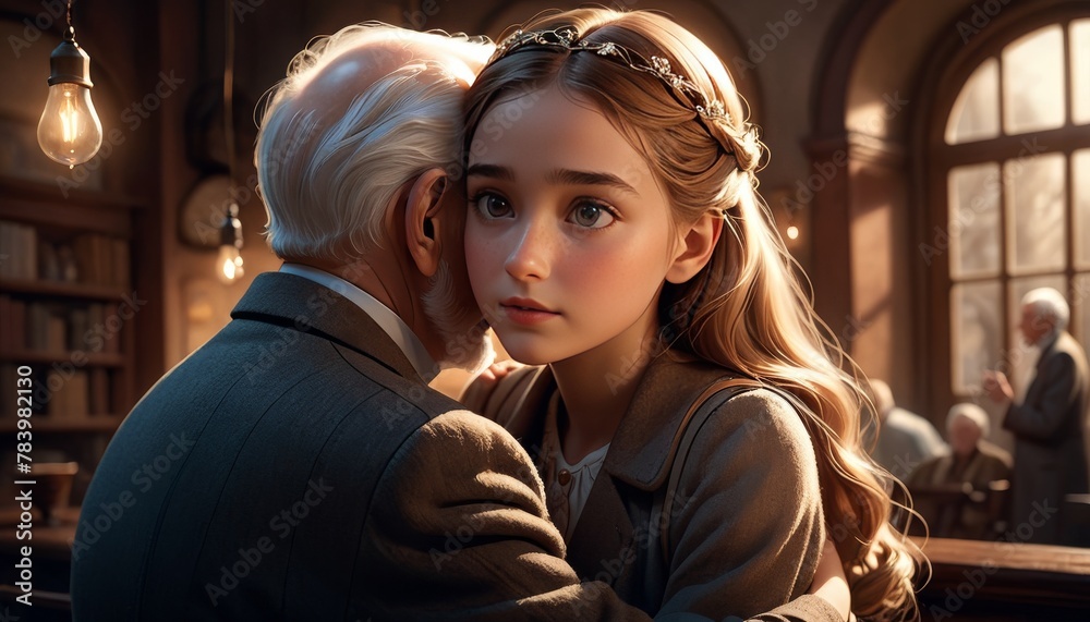 A poignant scene unfolds as a young girl with a tiara shares a tender ...
