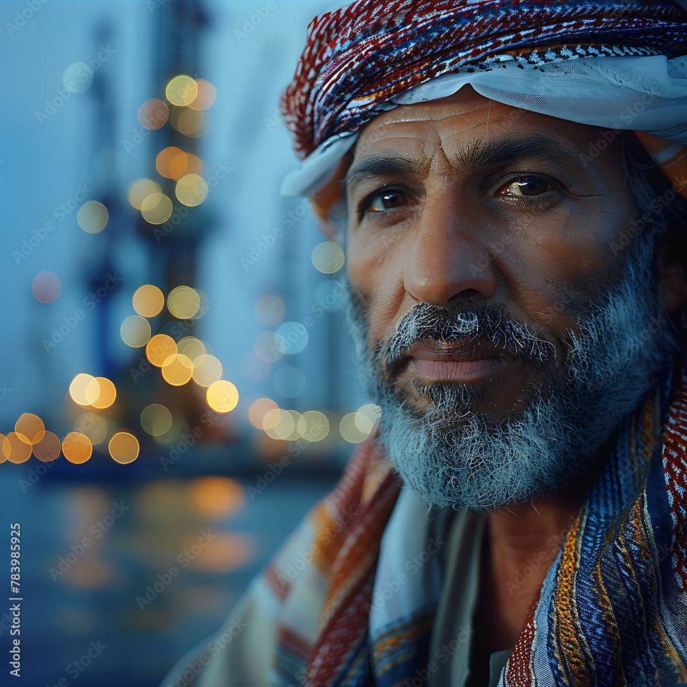 Man with beard is depicted wearing traditional red and white checkered ...