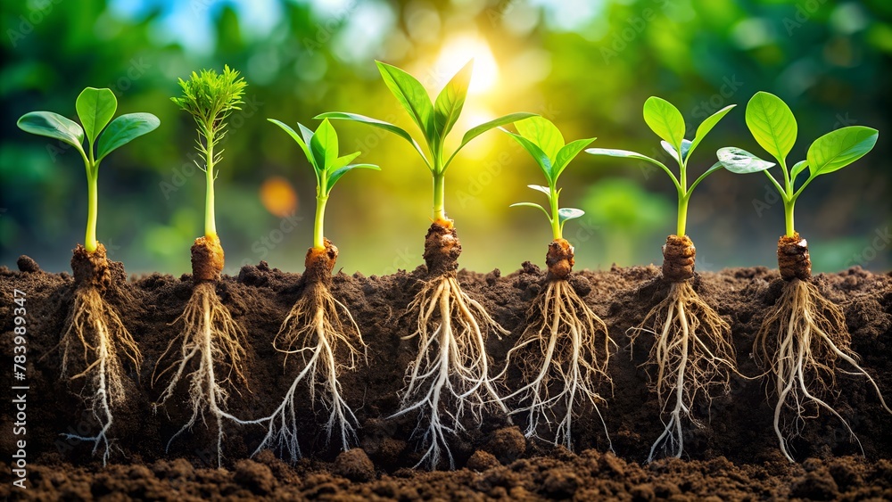 Sectional view of plant roots in the ground. The image shows how roots ...