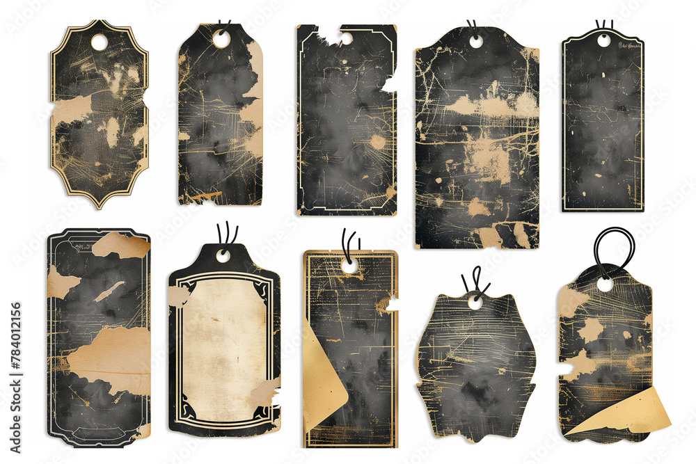 blanks old stickers, labels, price tag template for mockup, crumpled ...