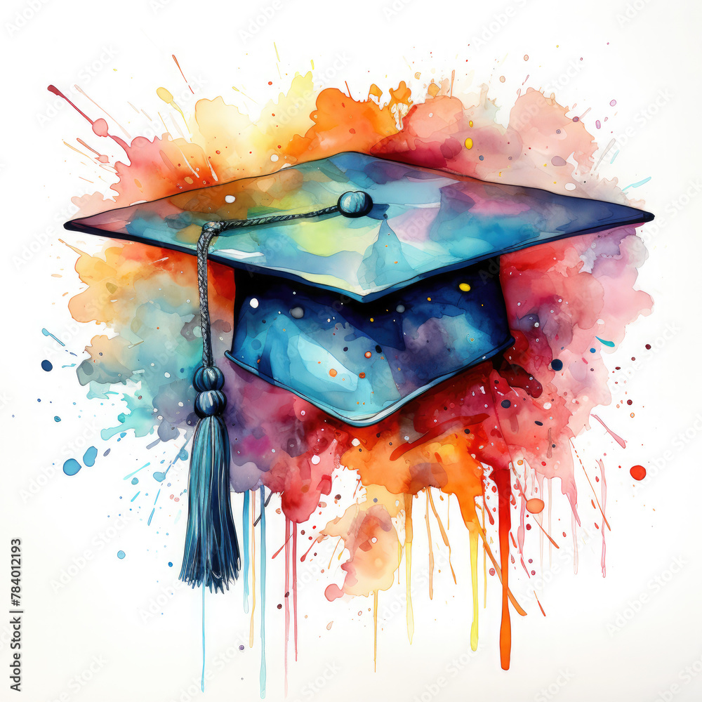Watercolor Graduation Hat Illustration, Generative Ai Stock ...