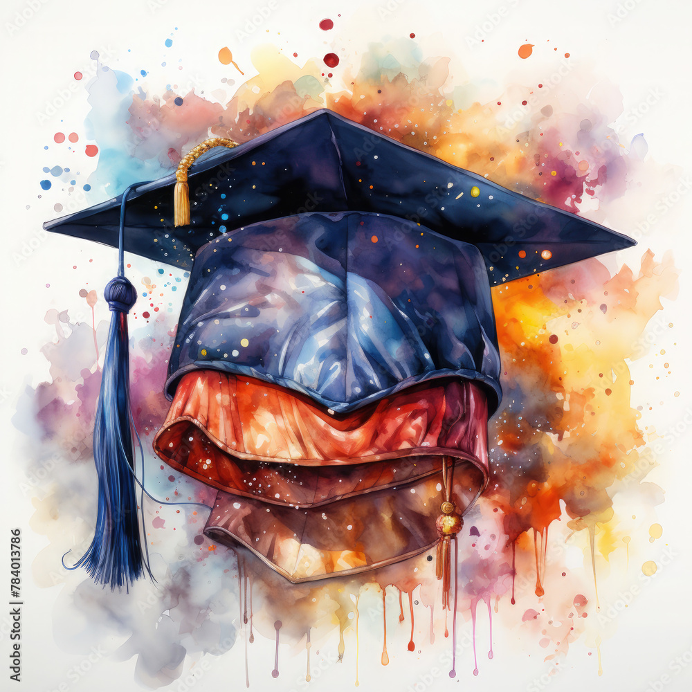 Watercolor Graduation Hat Illustration, Generative Ai Stock ...