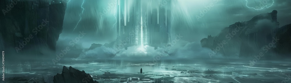 Alien_Civilization_Technology_Portal_SciFi_Landscape,A lone figure ...