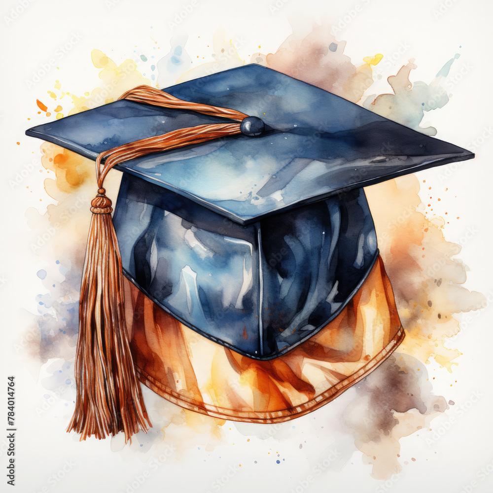 Watercolor Graduation Hat Illustration, Generative Ai Stock ...