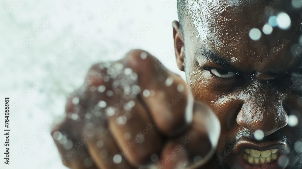 Angry African American black Man with Fisted hand giving a punch in ...