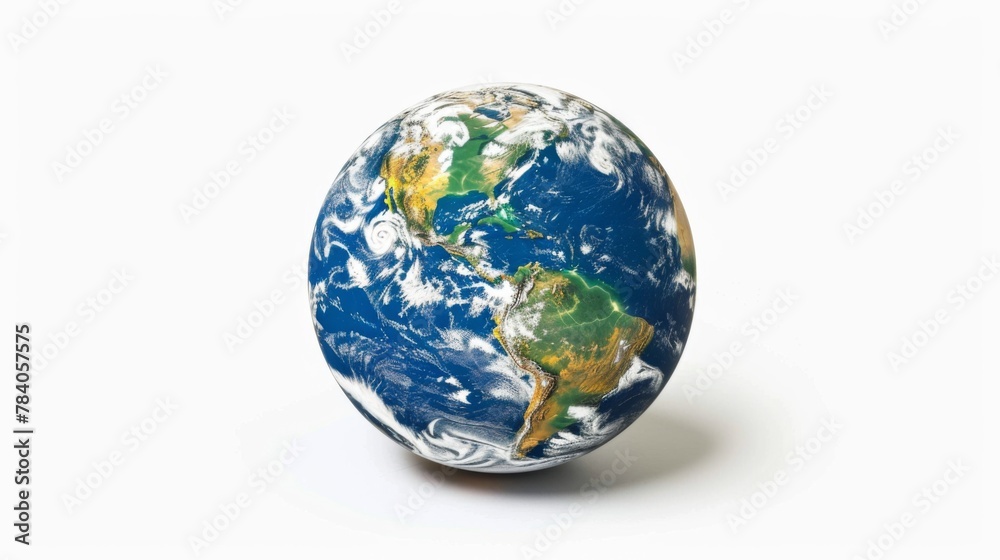 Blue and green planet Earth in full view isolated on white background ...