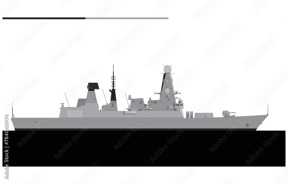 HMS DARING D32. Royal navy Type 45 guided missile destroyer. Vector ...