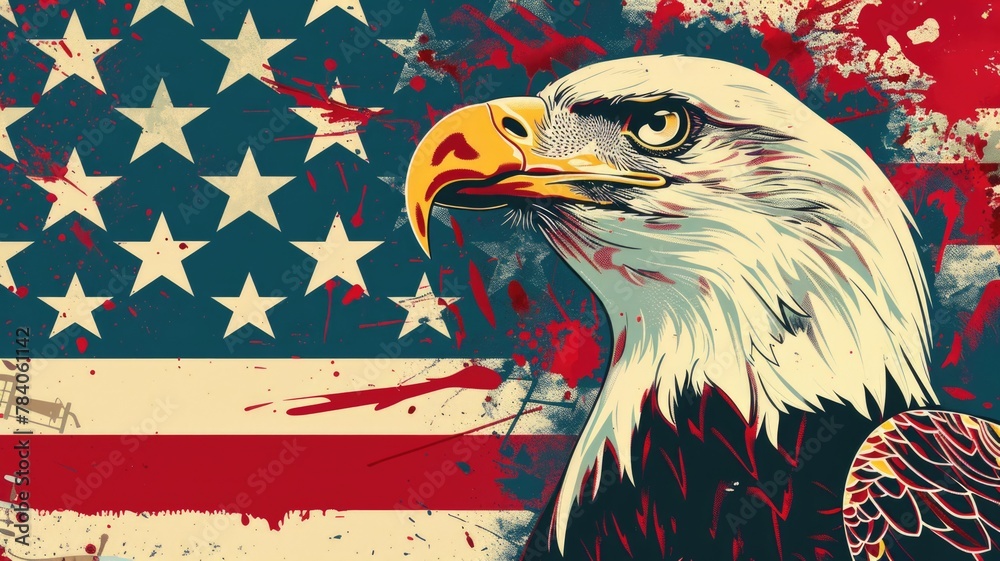 Traditional American symbols such as the bald eagle, historical ...