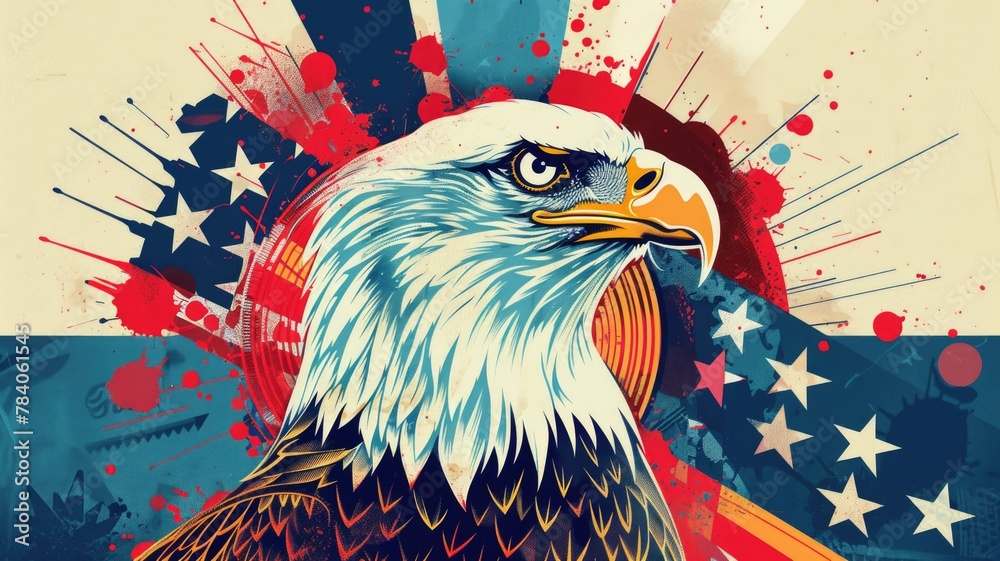 Traditional American symbols such as the bald eagle, historical ...