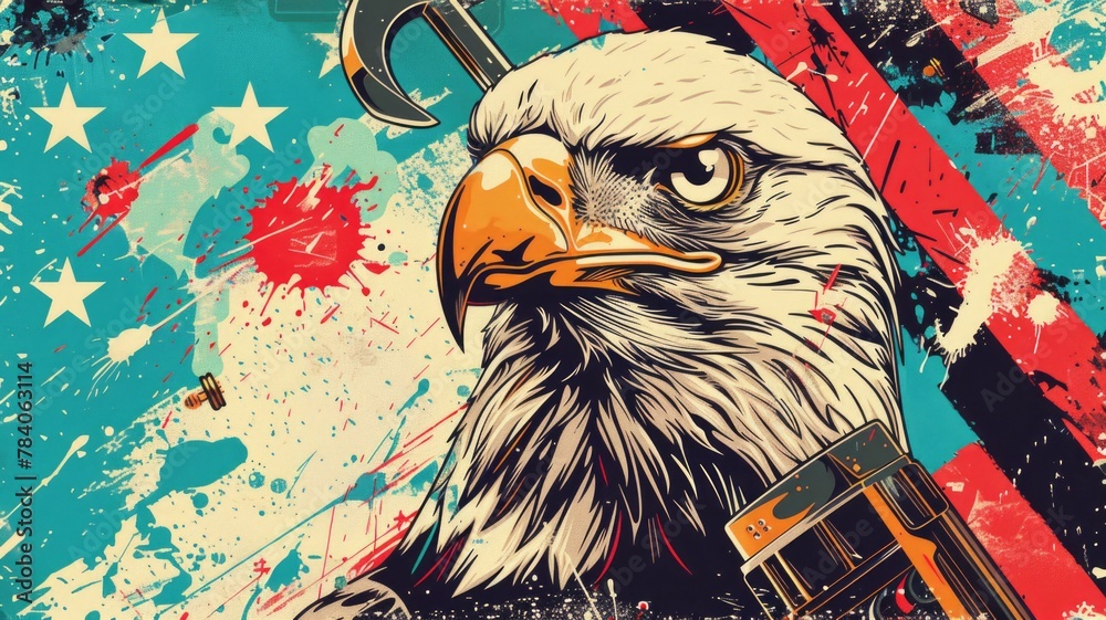 Traditional American symbols such as the bald eagle, historical ...