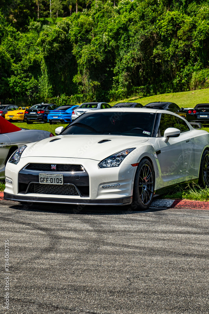 White Nissan GTR R35 front view at car show - JDM Sportscar, car meet ...