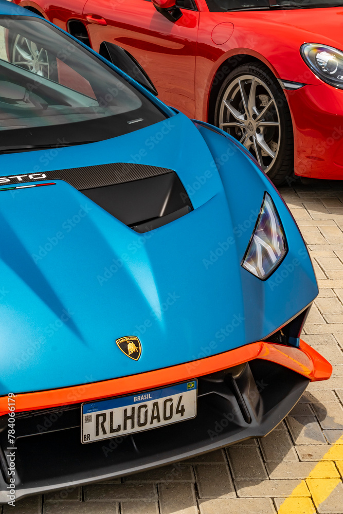 Lamborghini Huracán STO front end top down view, headlight focused shot ...