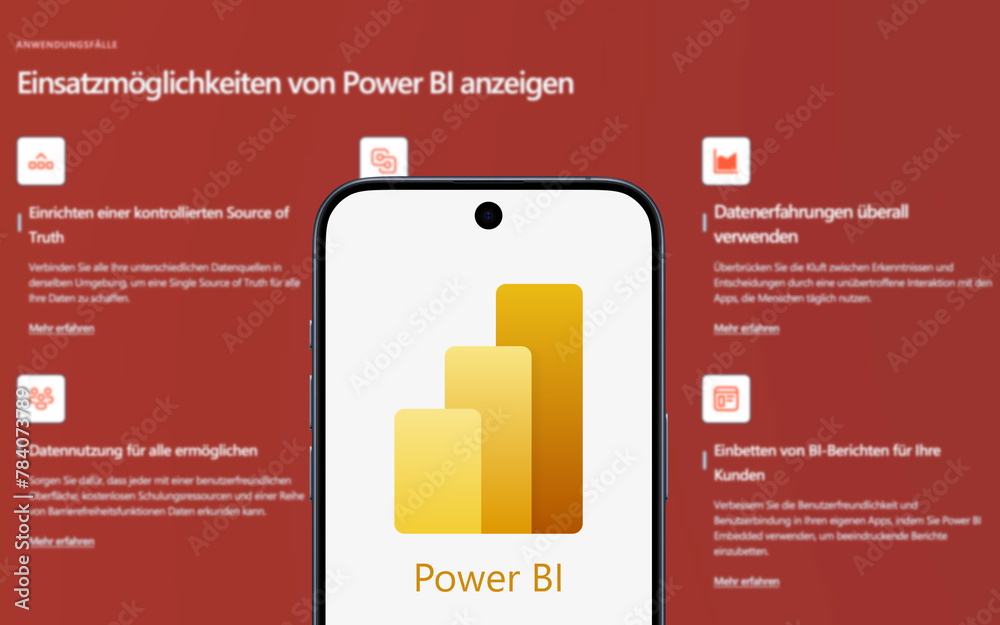 Microsoft Power Bi-Logo wird auf einem modernen Smartphone angezeigt ...
