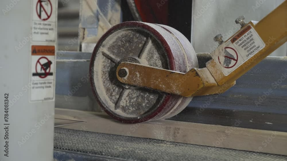 Close Up Of Wooden Board Production Processing Wheel Used At ...