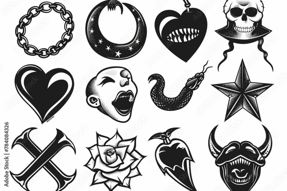 Vetor do Stock: Y2k aesthetic set. Tattoo art signs of 2000s style. Y2k ...