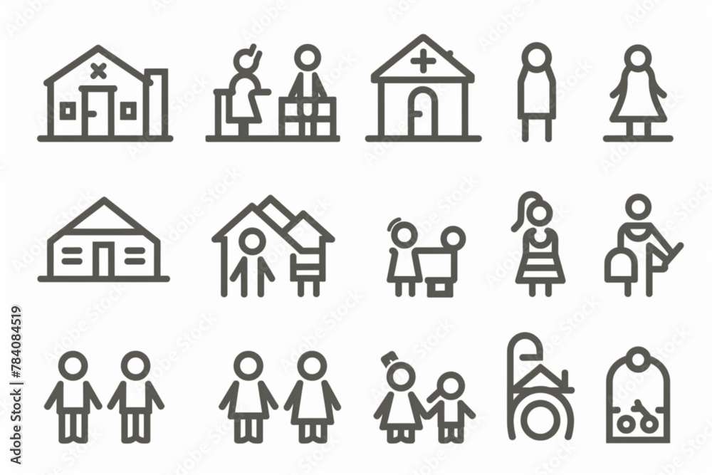 Types of family structures. Thin line icon set. Symbol collection in ...