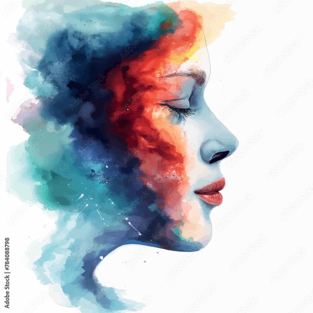 Abstract beautiful woman face drawn with watercolor Stock Vector ...
