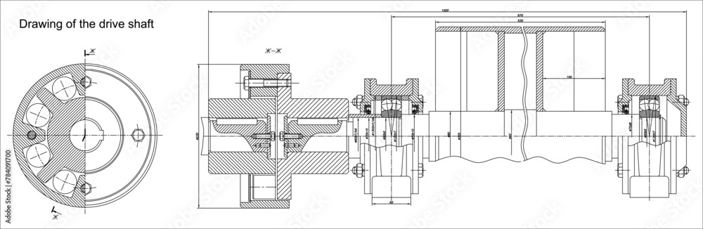 Assembly drawing of reducer. Vector drawing of steel mechanical device ...