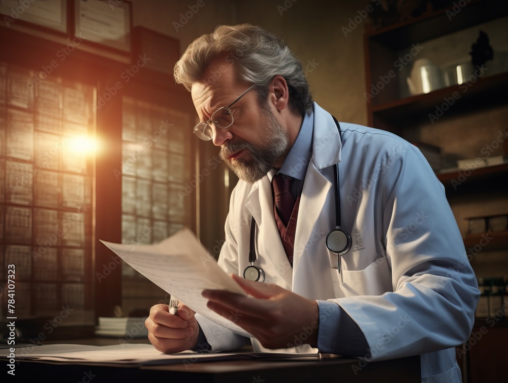 Professional doctor analyzing test results and reviewing medical ...