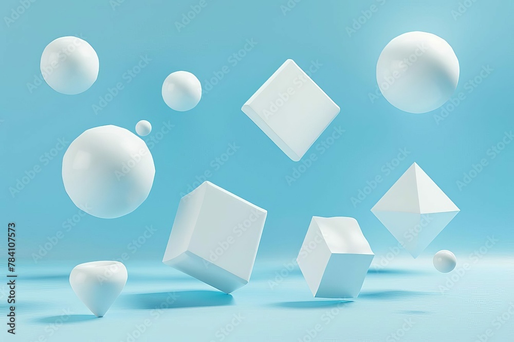 minimal white 3d geometric shapes floating in space abstract clean ...